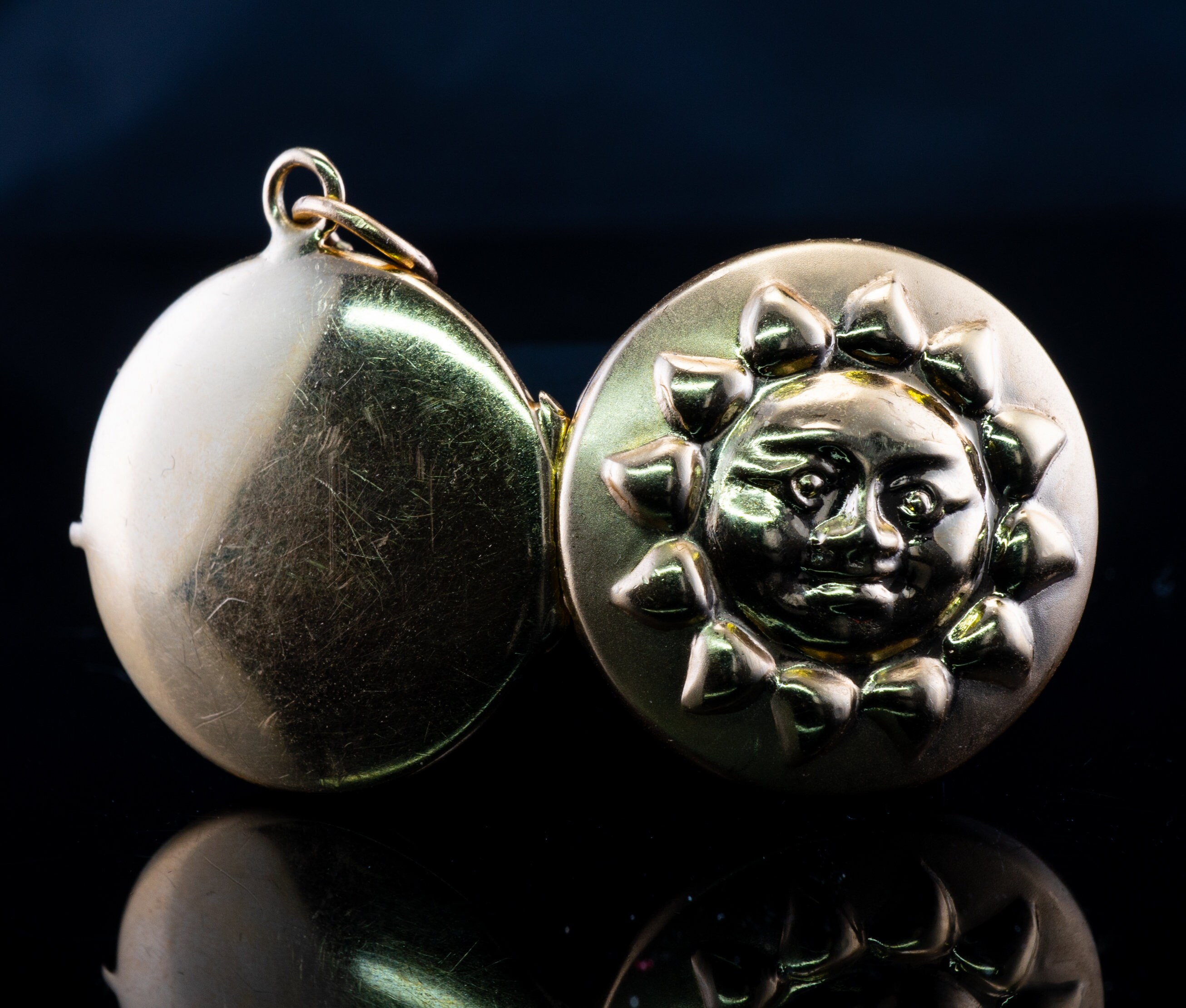 Sun Pendant Locket 14K Gold Vintage | Etsy