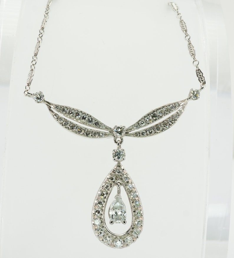 Art Deco Diamond Necklace Vintage 14K Gold 1930s - Etsy