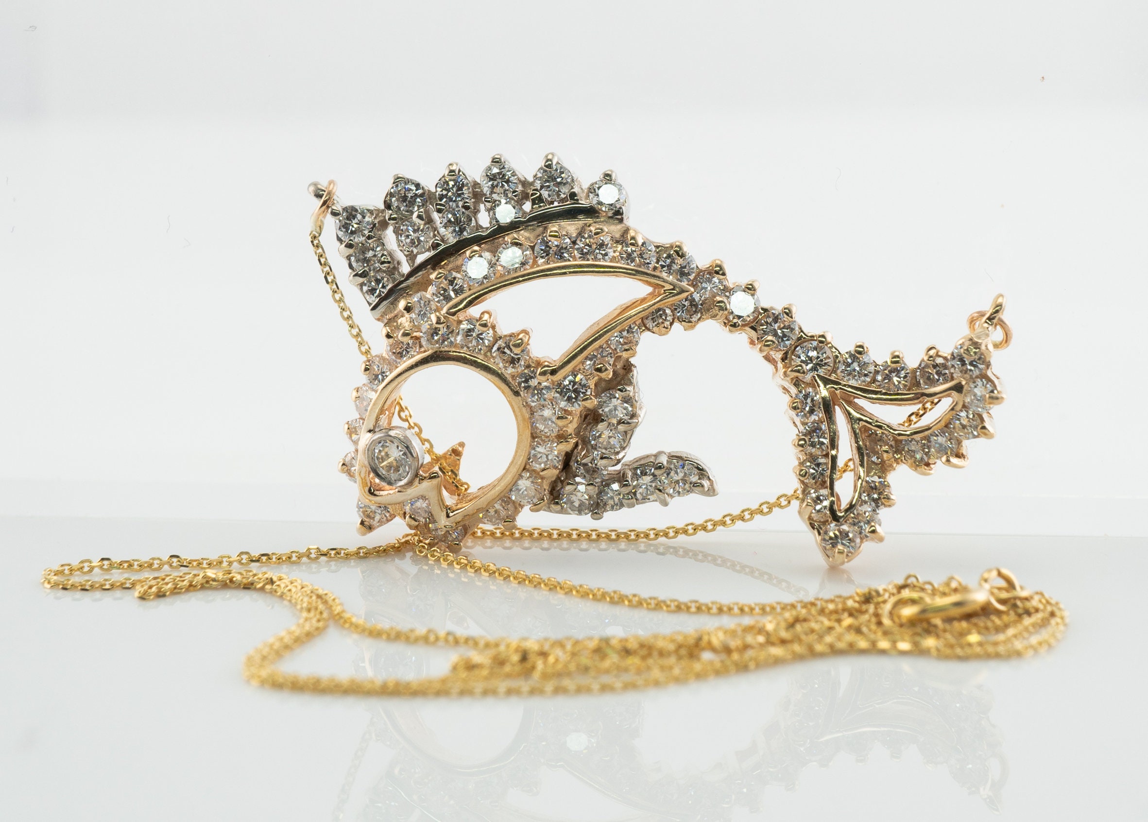 Diamond Necklace Fish Jewelry Pendant 14K Gold | Etsy