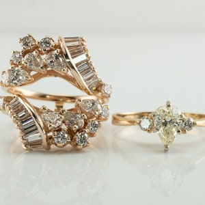 Diamond Ring, 14K Gold Guard Cage Set, Engagement Wedding - Etsy