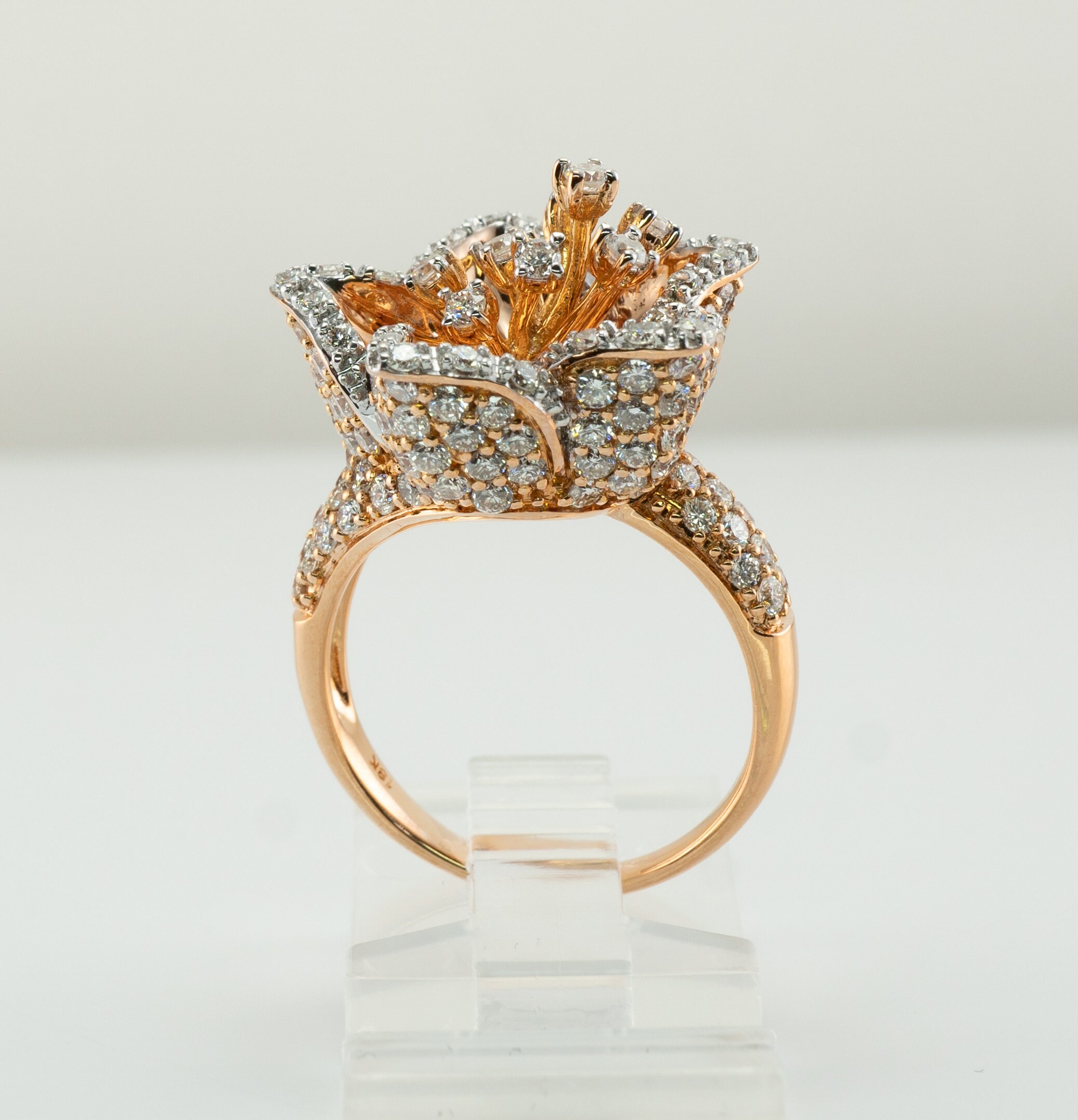 Pave Diamond Flower Ring, Vintage 18K Rose Pink Gold Floral - Etsy
