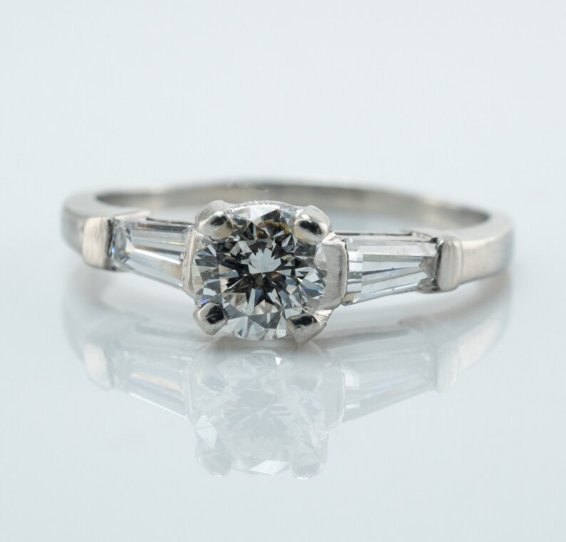 Three Stone Diamond Ring, Platinum Wedding Engagement Vintage - Etsy