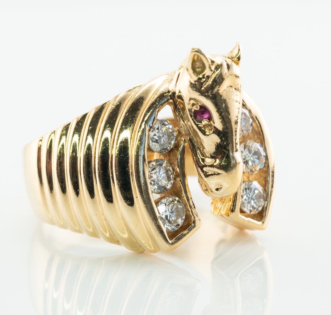 Diamond Ruby Horseshoe Horse Ring Jewelry 14K Gold - Etsy