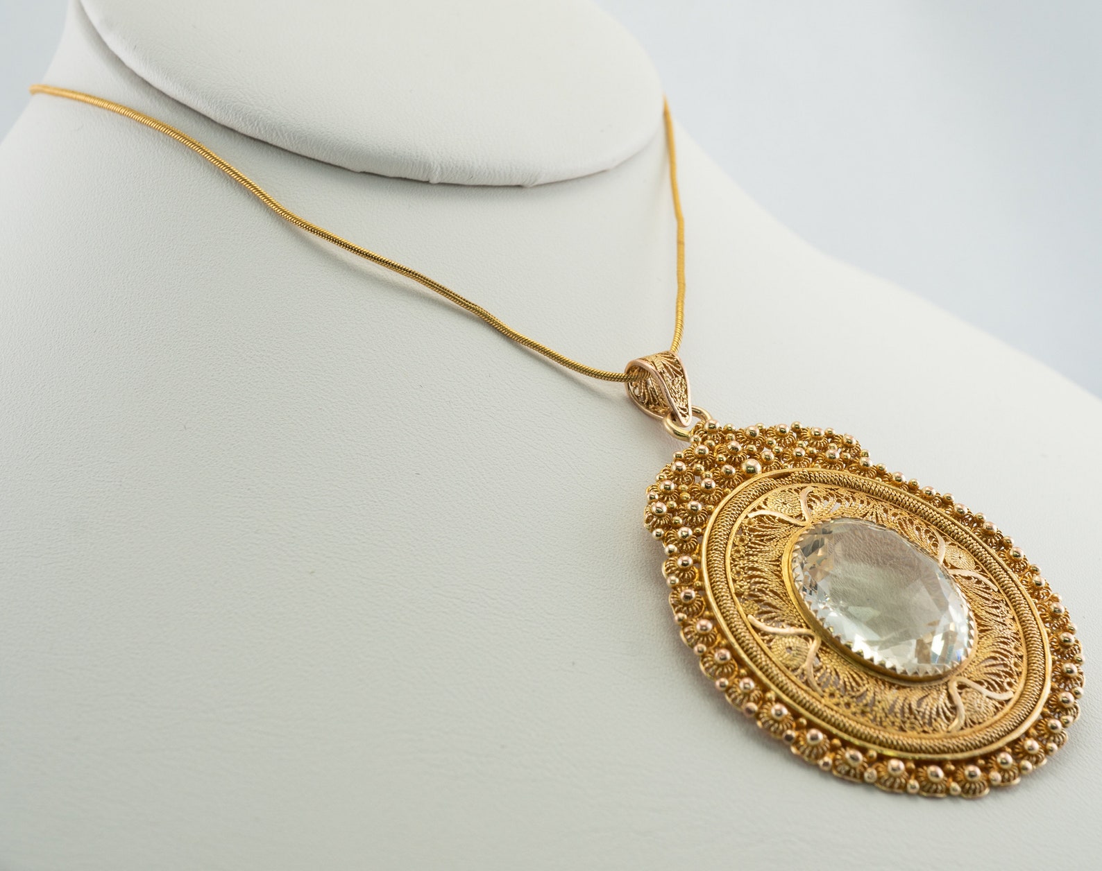 White Beryl Pendant 14K Gold Vintage Large Oval | Etsy