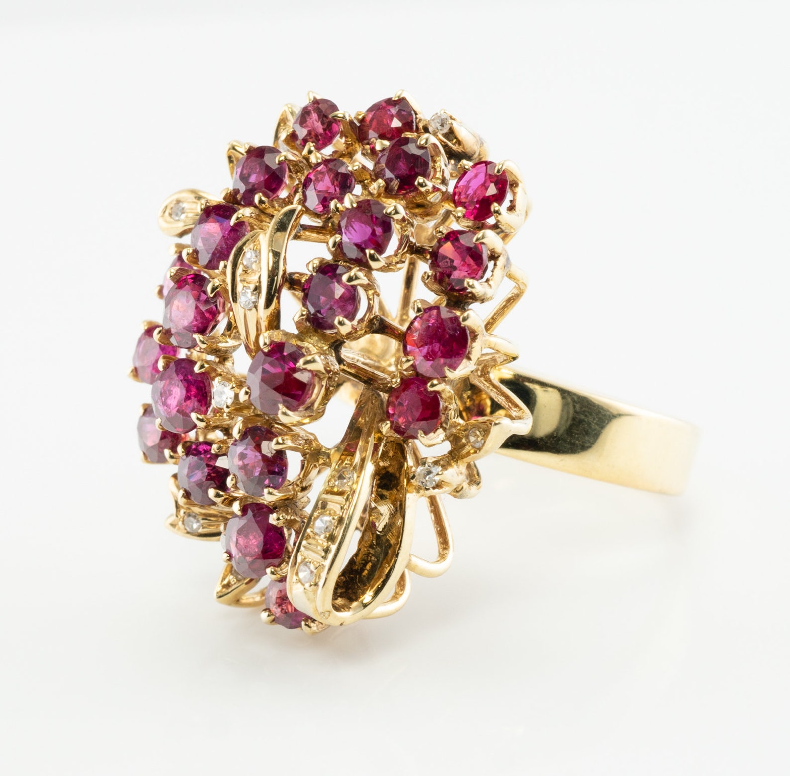 Diamond Ruby Ring Floral Flower Gold Cocktail - Etsy