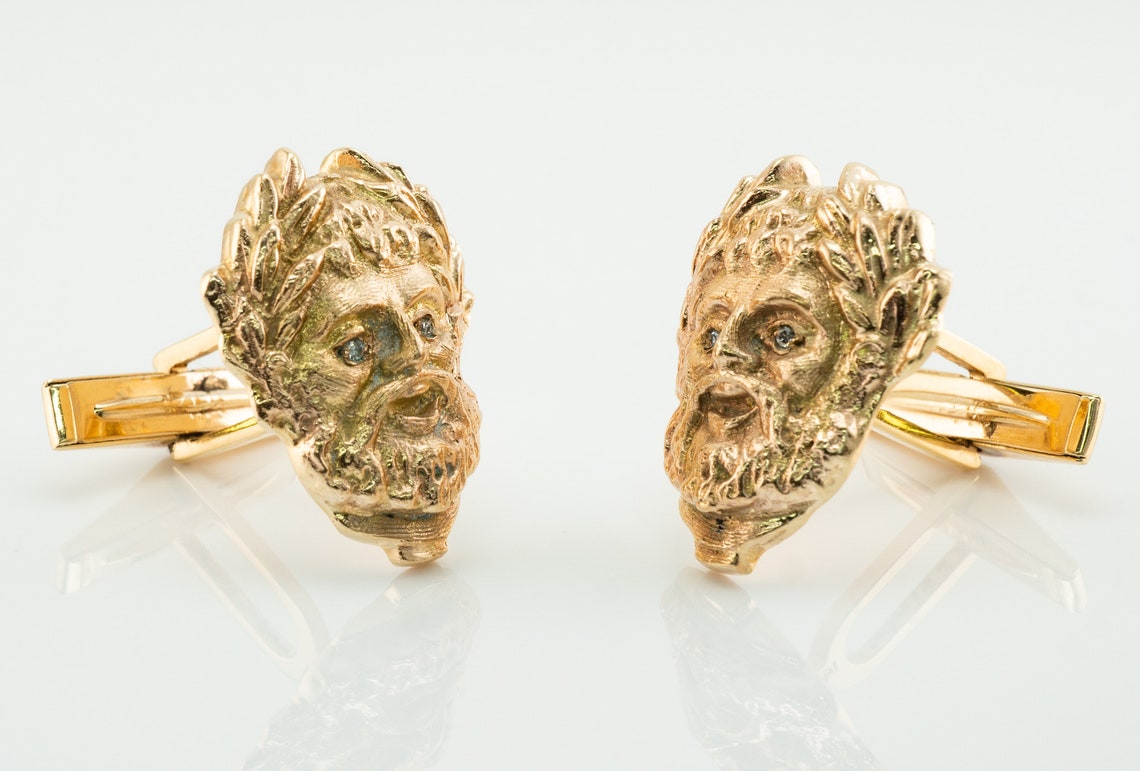 Diamond Cufflinks, Vintage 14K Gold, Greek Mythology Diety Face - Etsy