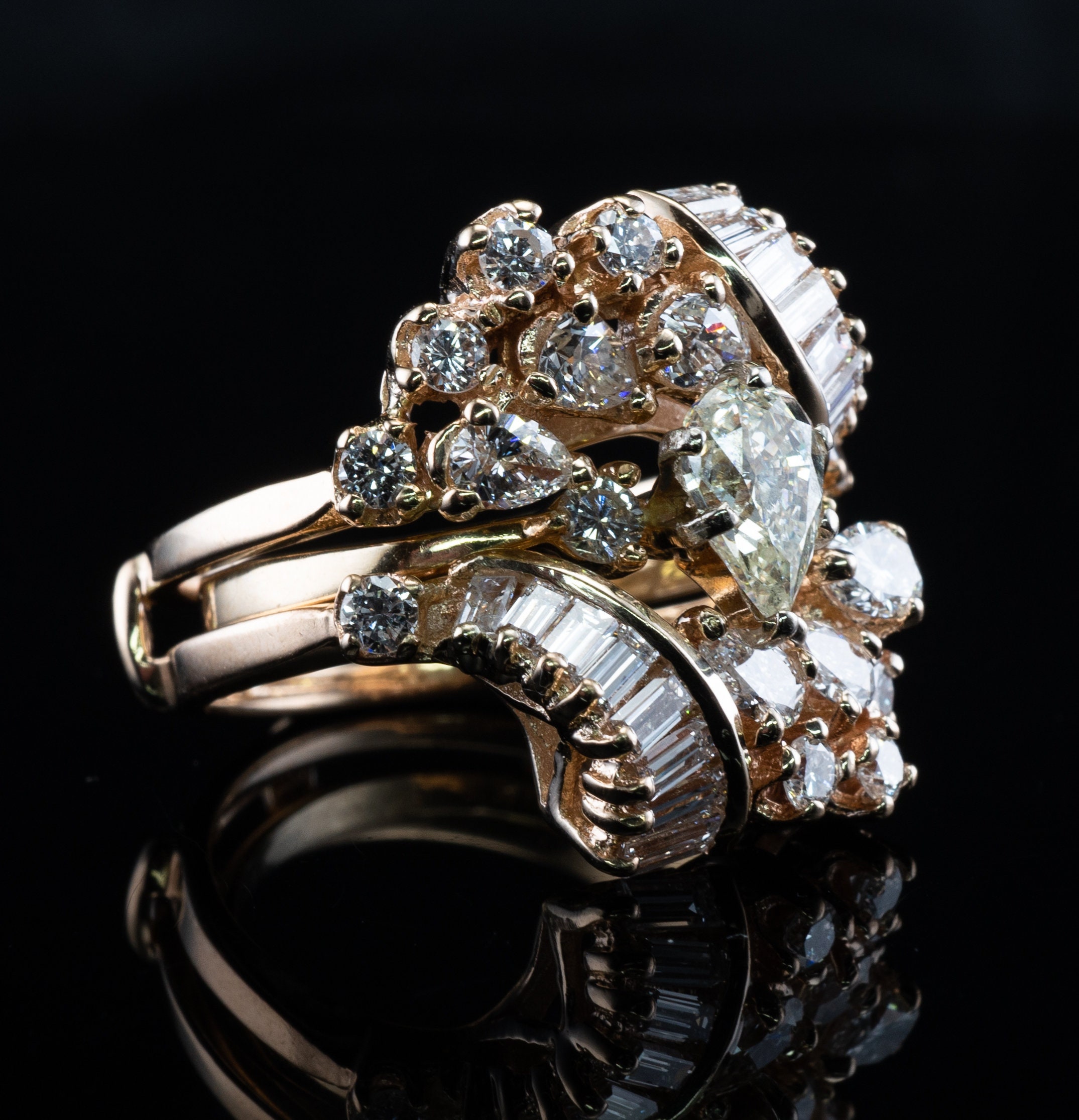 Diamond Ring 14K Gold Guard Cage Set Engagement Wedding | Etsy