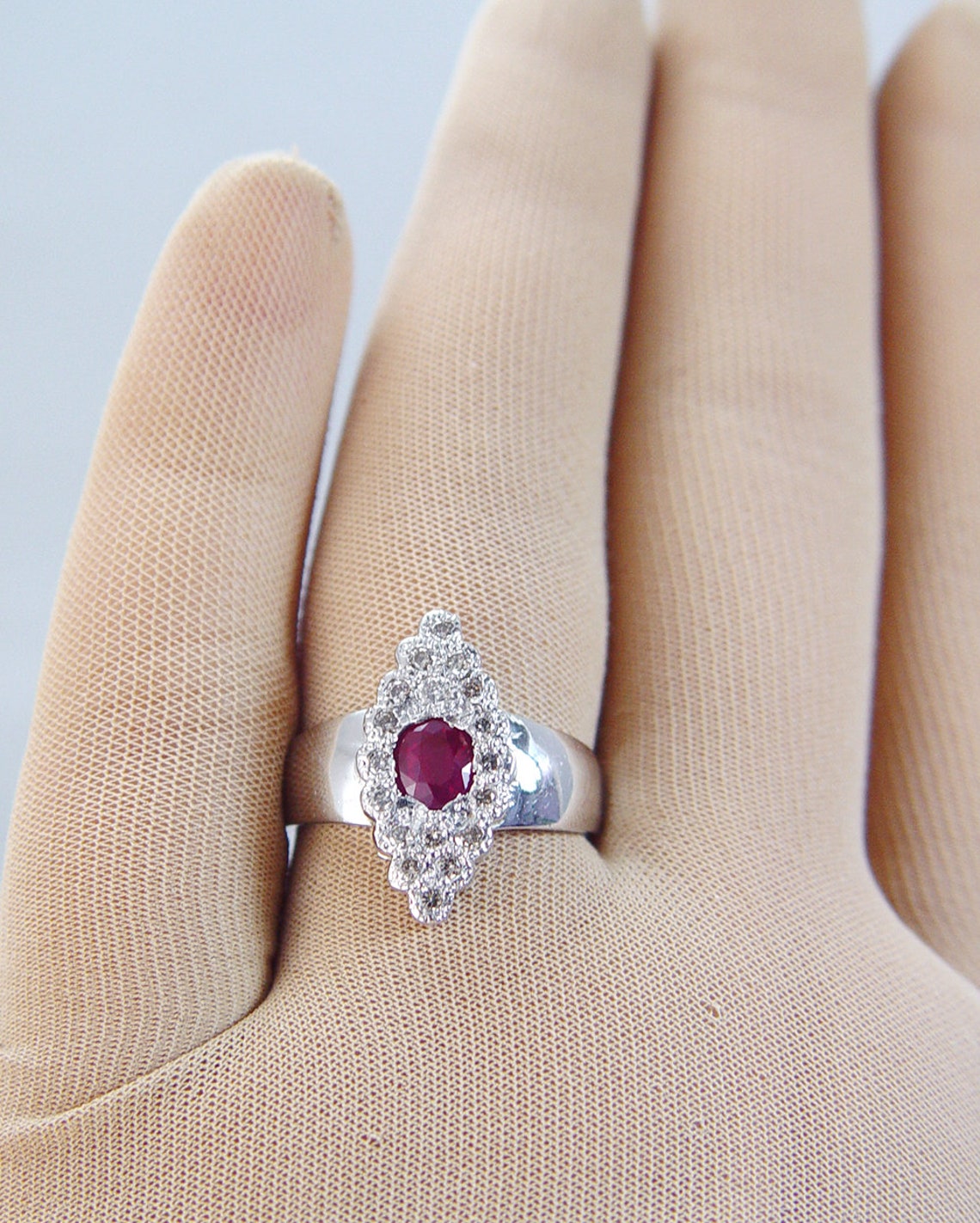 Genuine Ruby Ring Natural Diamond 14K White Gold | Etsy