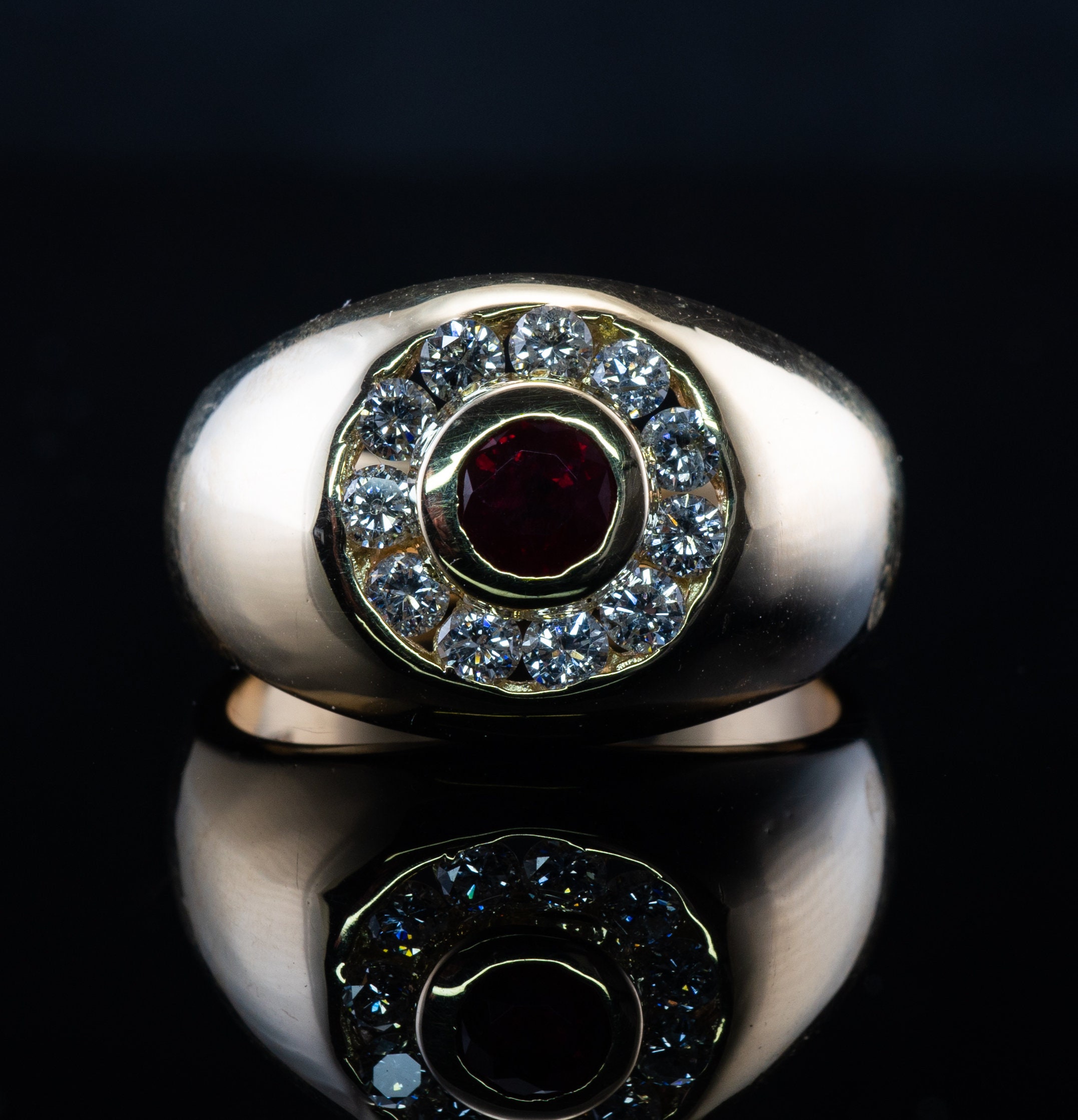 Mens Diamond Ruby Ring 14K Gold Band | Etsy