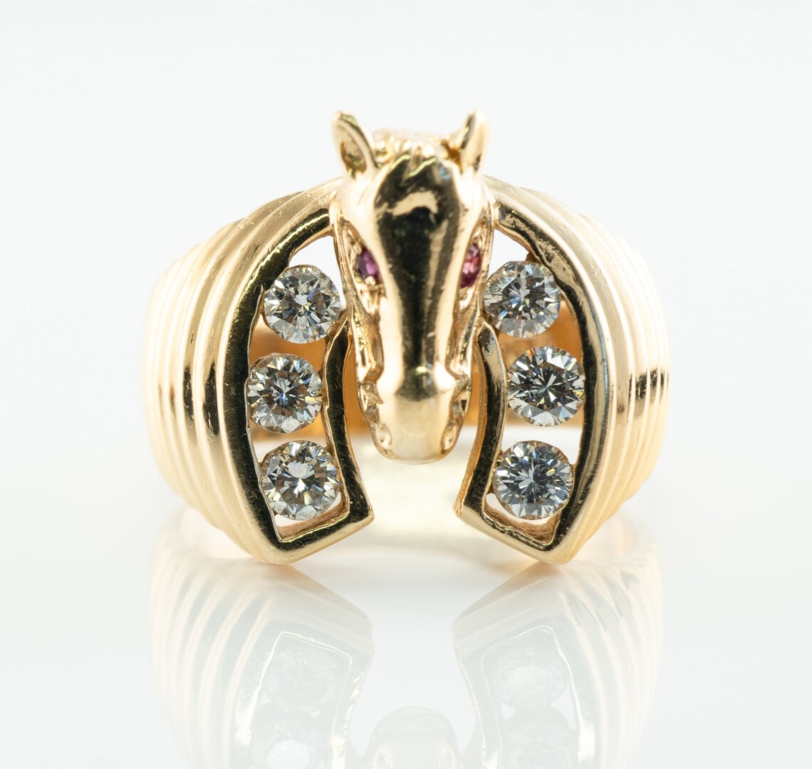 Diamond Ruby Horseshoe Horse Ring Jewelry 14K Gold | Etsy