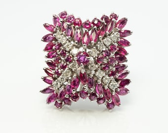 Diamond Ruby Ring Vintage 14K White Gold Cocktail | Etsy