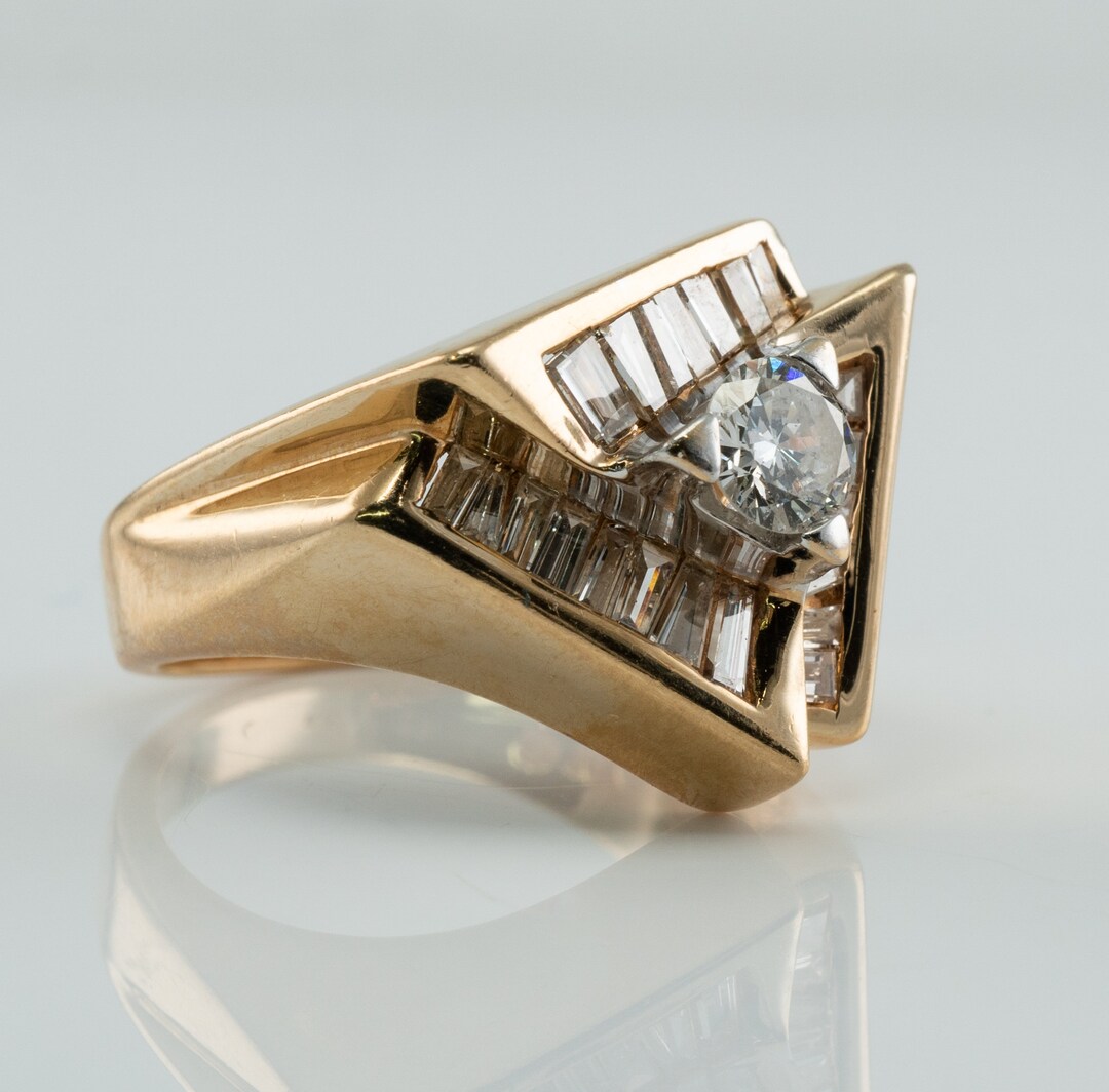 Diamond Ring, Geometric V Triangle, Vintage 14K Yellow Gold - Etsy