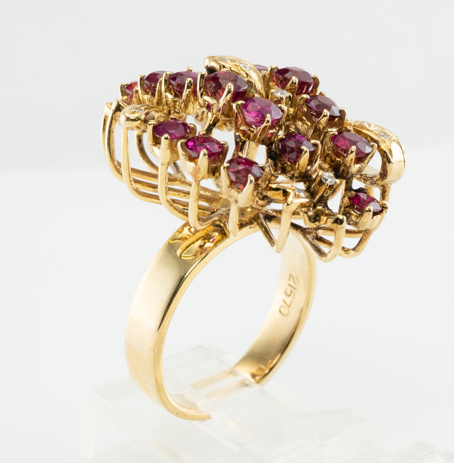 Diamond Ruby Ring Floral Flower Gold Cocktail - Etsy