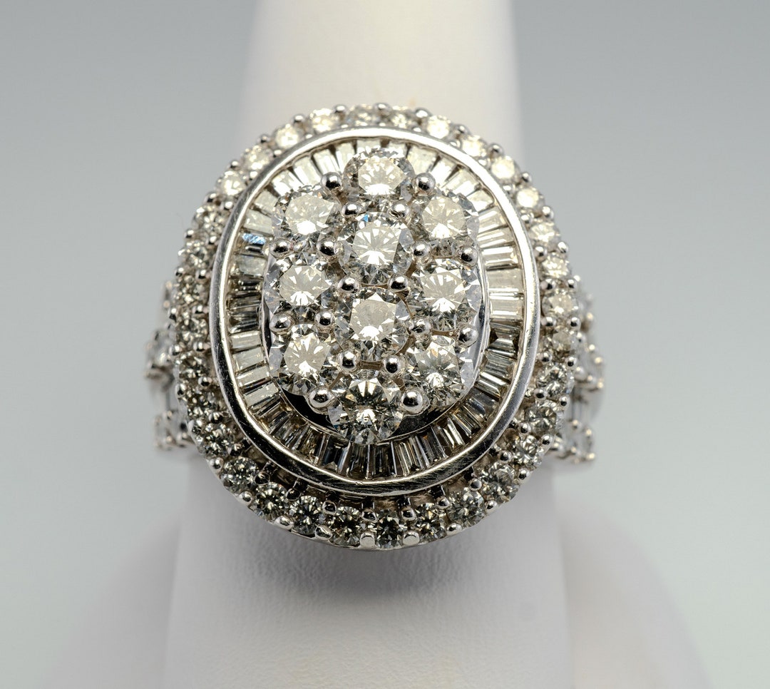 Oval Diamond Ring, Vintage Estate 14K Gold Cocktail Band by ZEI Cluster ...