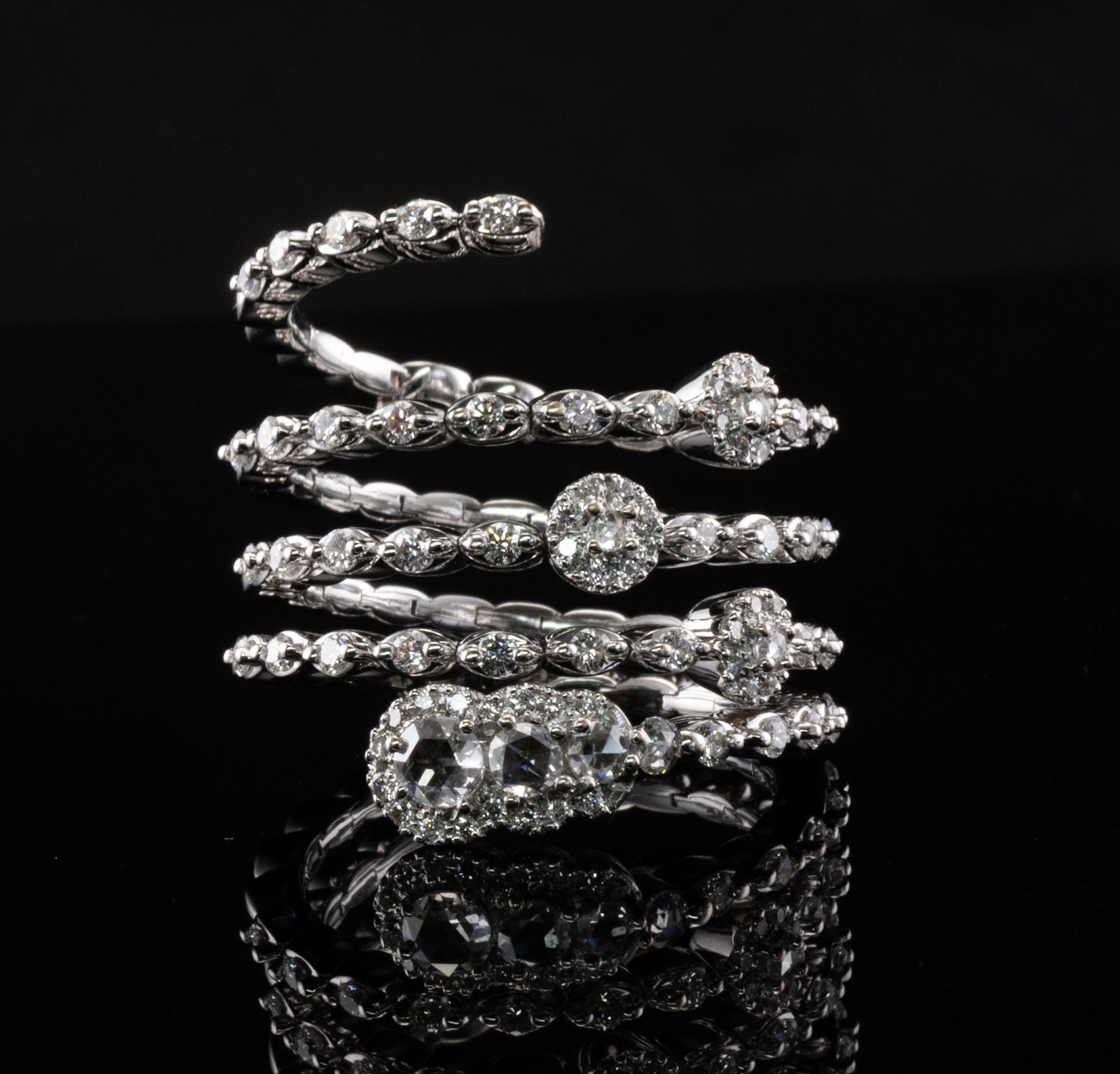 Diamond Ring Snake Flexible Band 18K White Gold | Etsy