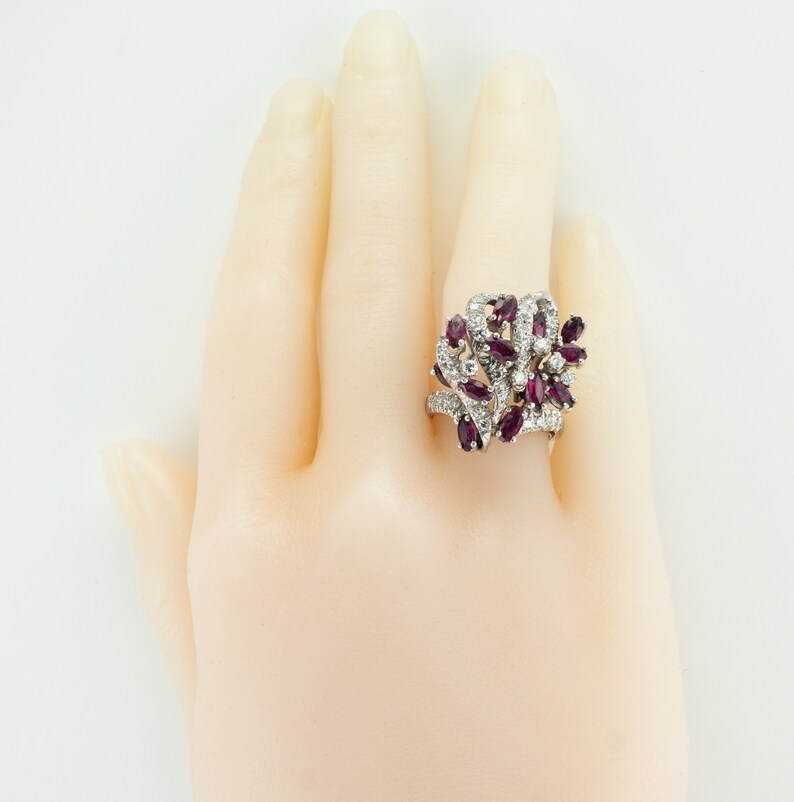 Diamond Ruby Ring Vintage 14K White Gold Cocktail | Etsy