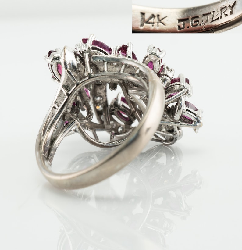 Diamond Ruby Ring Vintage 14K White Gold Cocktail | Etsy