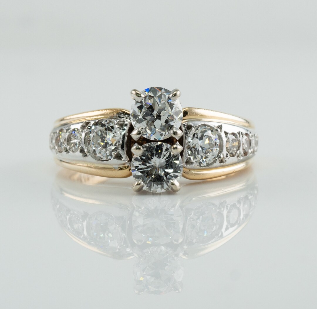 Diamond Ring, Vintage Estate Round Cut Diamonds, 14K Yellow Gold Band ...