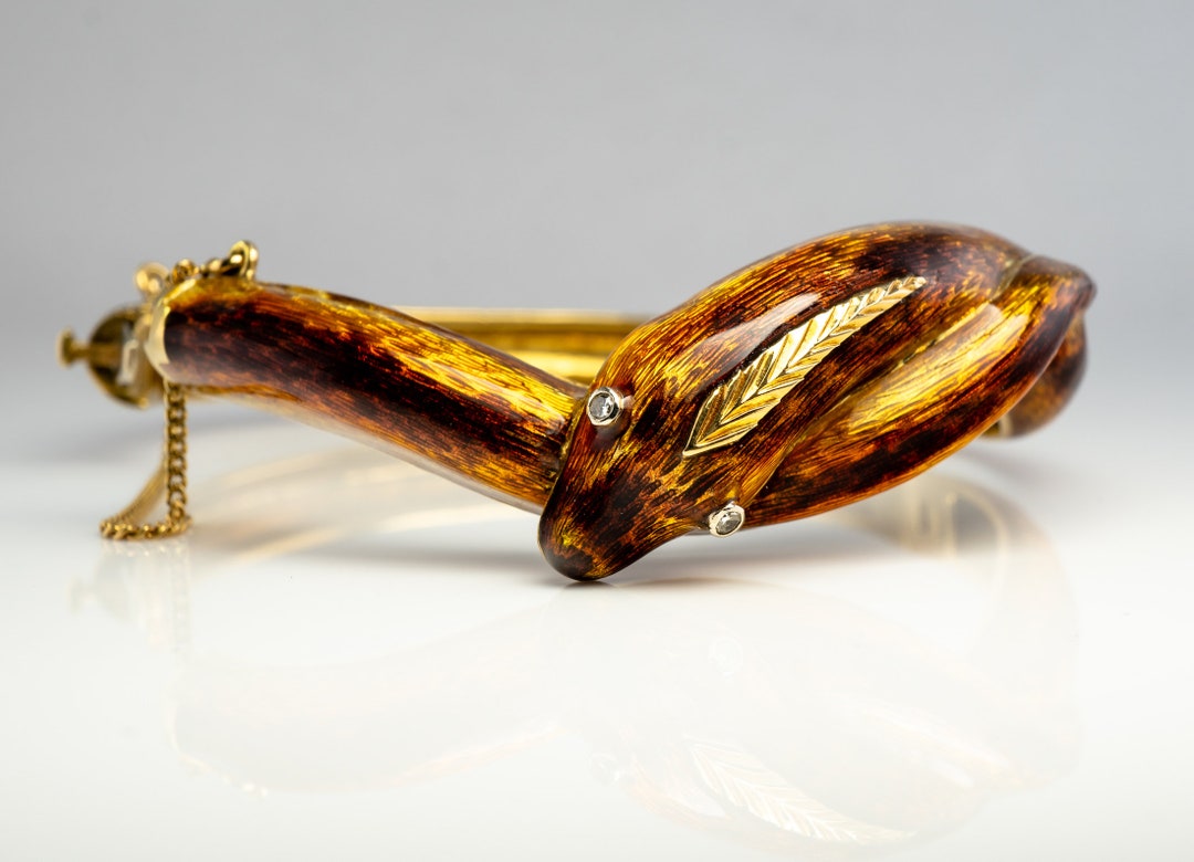 Diamond Snake Serpent Bangle Bracelet, Vintage 18K Gold Enamel - Etsy