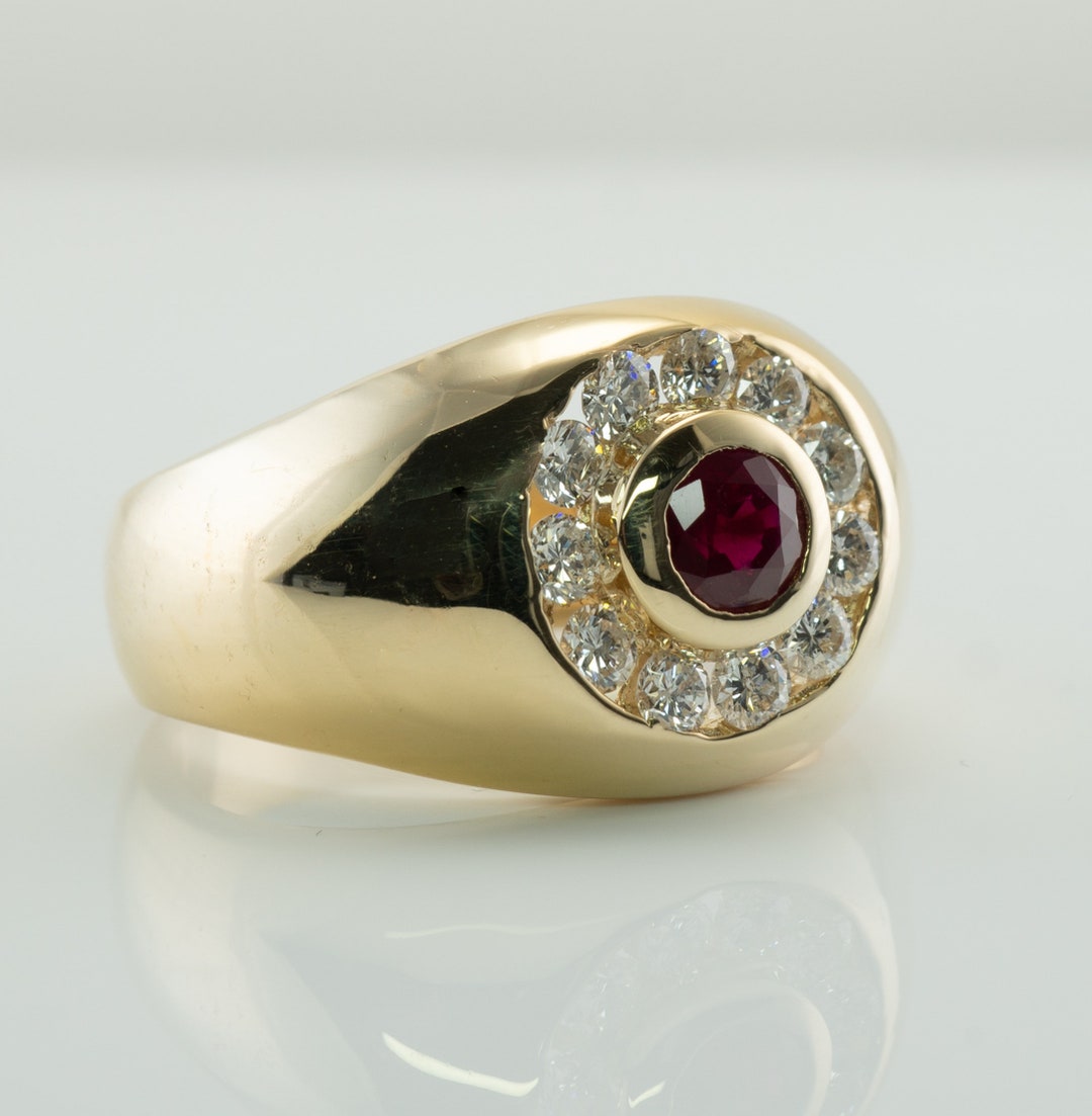 Mens Diamond Ruby Ring, 14K Gold Band - Etsy