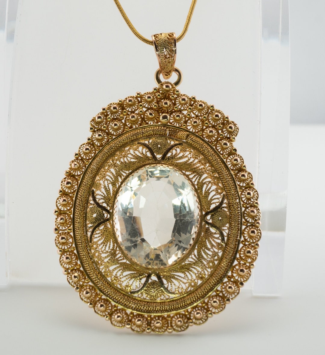 White Beryl Pendant, 14K Gold Vintage Large Oval - Etsy