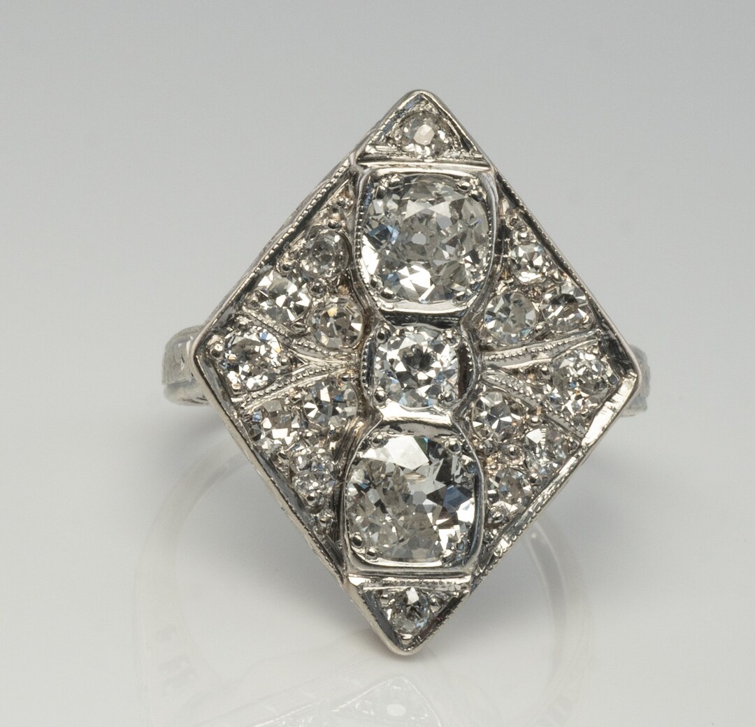Art Deco Diamond Ring, Geometric Rhombus 14K Gold Antique - Etsy