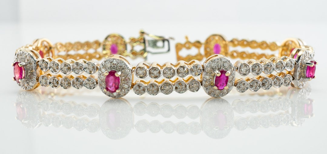 Genuine Diamond Ruby Bracelet, 14K Gold - Etsy
