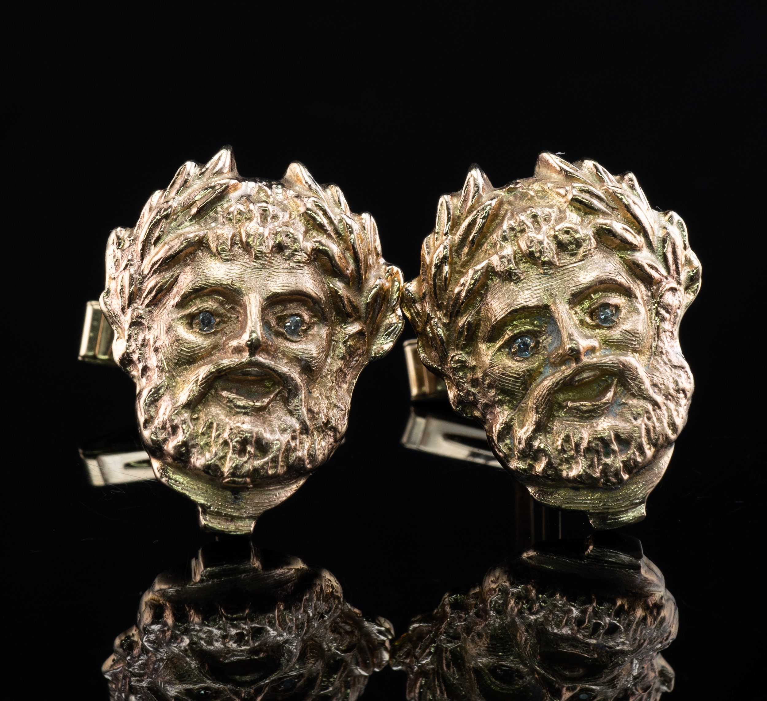 Diamond Cufflinks, Vintage 14K Gold, Greek Mythology Diety Face - Etsy
