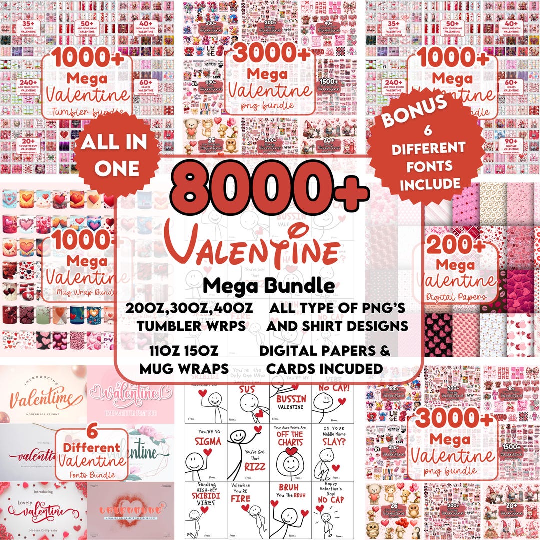 Paquete de más de 8000 mega PNG, vasos, tazas, papel y fuentes de San ...