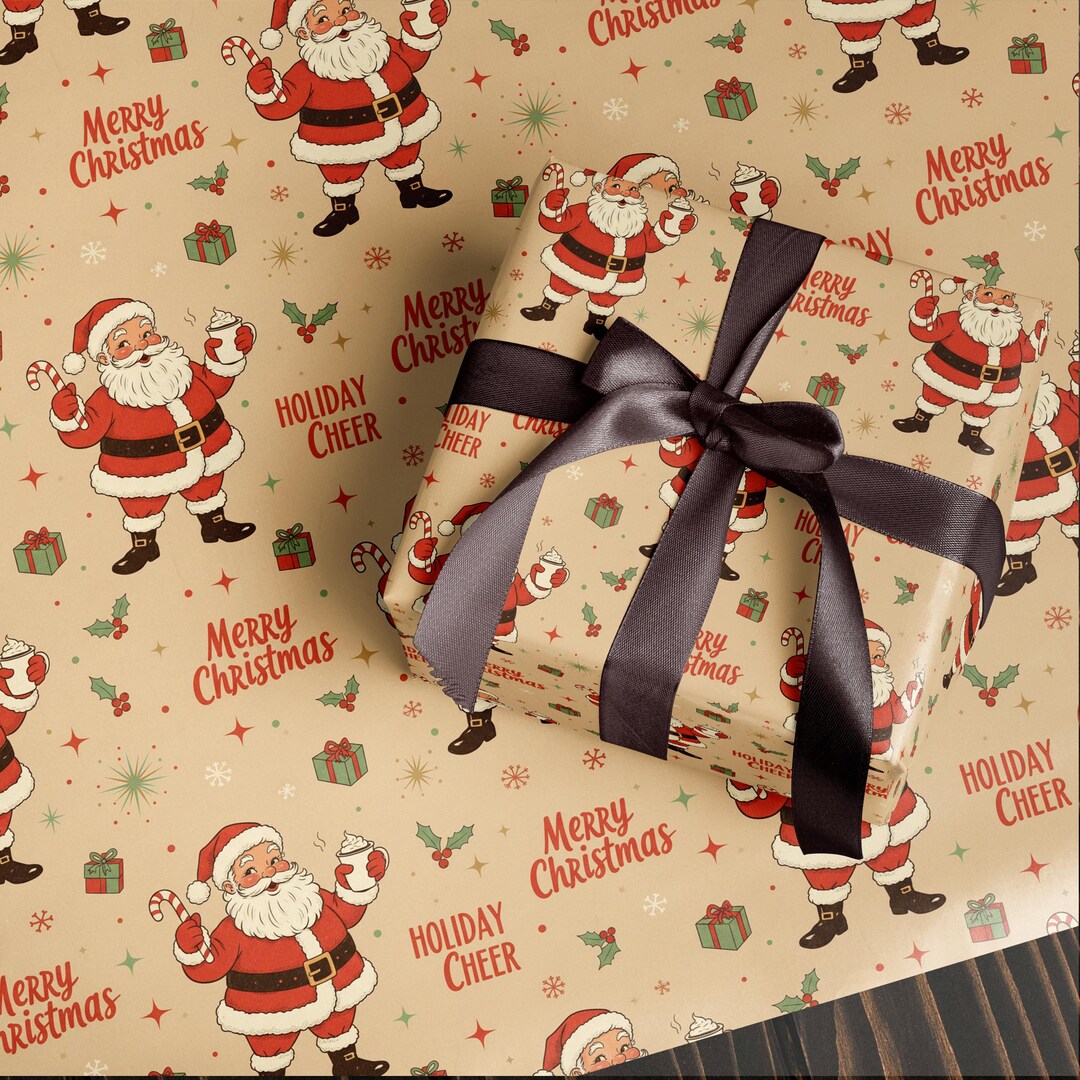 Vintage Santa Wrapping Paper | Retro Christmas Gift Wrap - Etsy