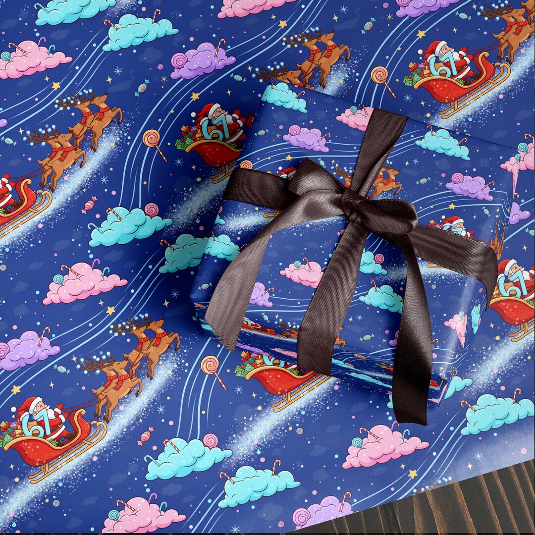 Funny 67 Christmas Wrapping Paper, Santa Meme Gift Wrap for Kids ...