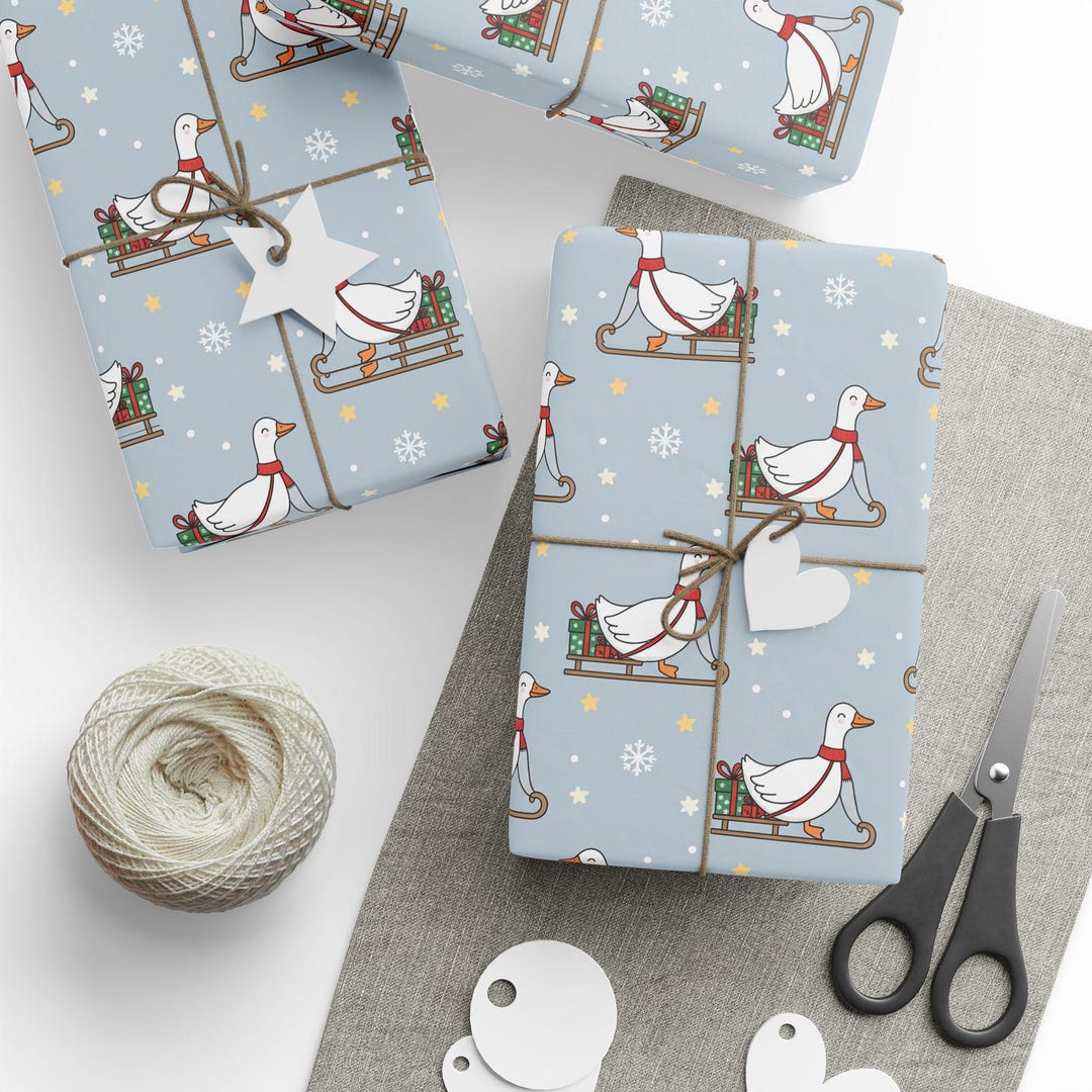 Christmas Goose Wrapping Paper | Goose Pulling Sled of Gifts - Etsy