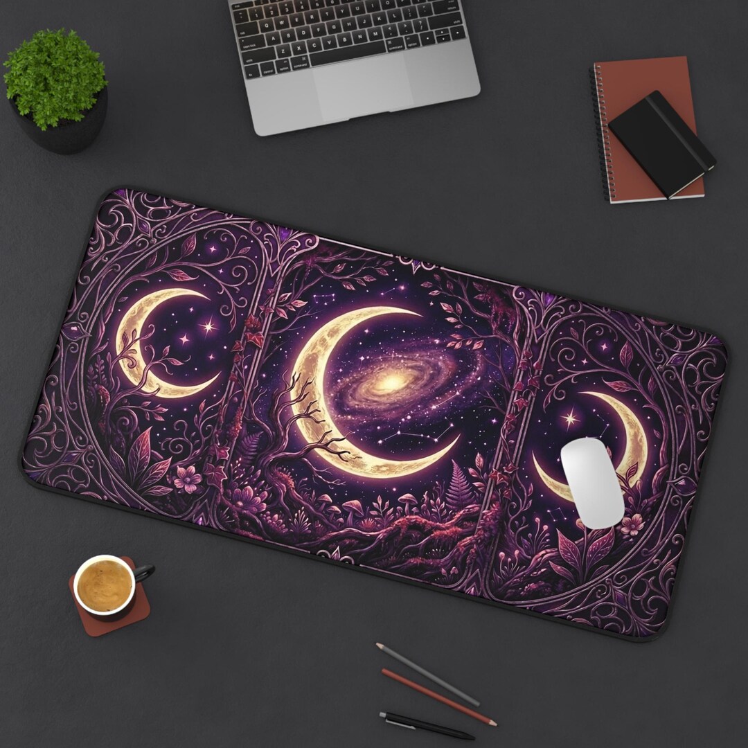 Triple Moon Mousepad, Purple Galaxy Desk Mat, Large XL XXL Mouse Pad - Etsy