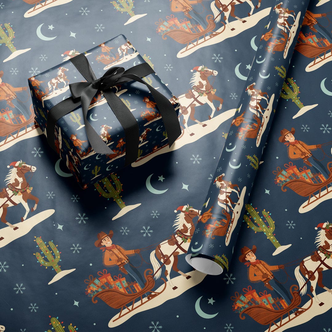 Vintage Cowboy Christmas Wrapping Paper – Retro Western Gift Wrap - Etsy