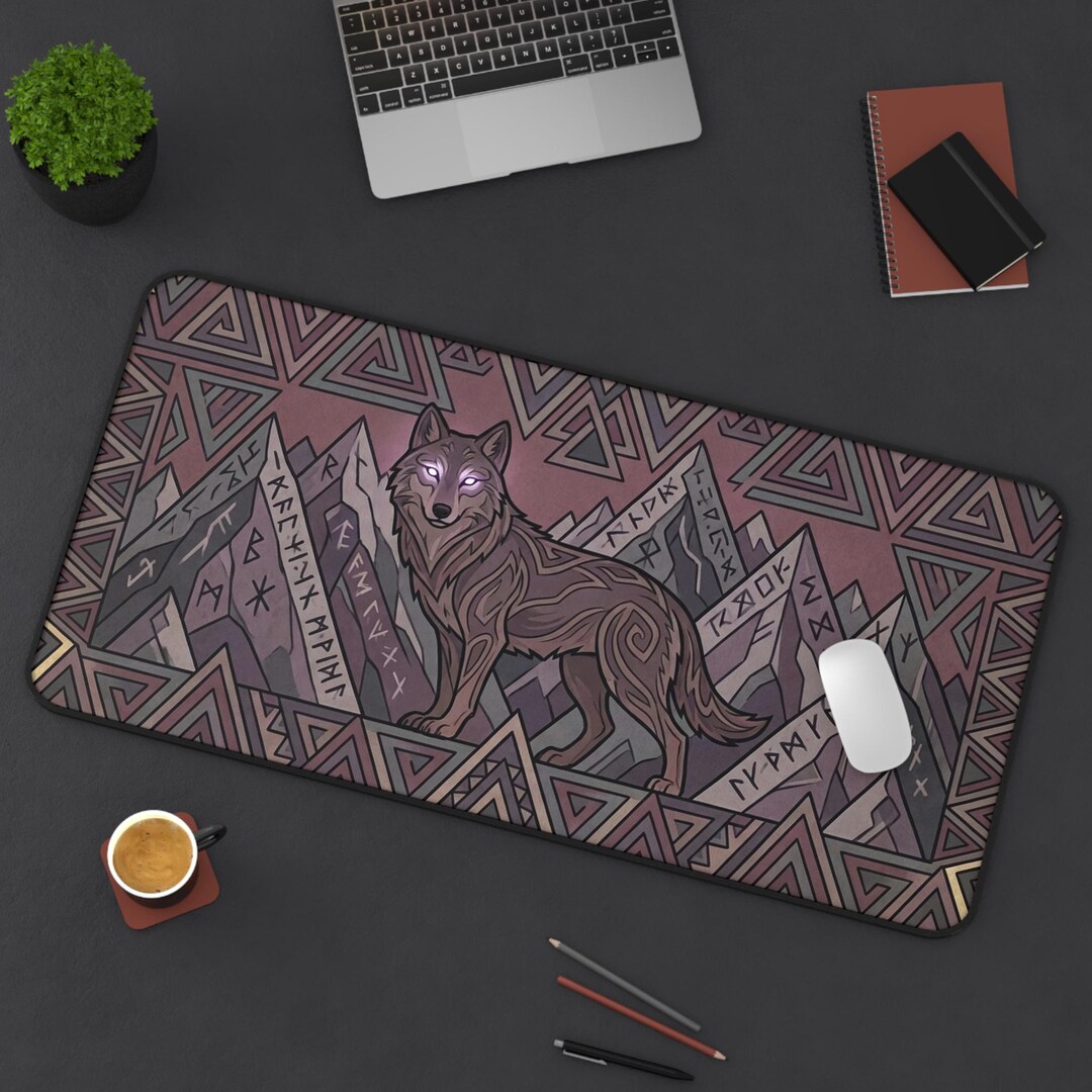 Runic Wolf Mousepad, Nordic Wolf Desk Mat, Large XL XXL Mouse Pad - Etsy