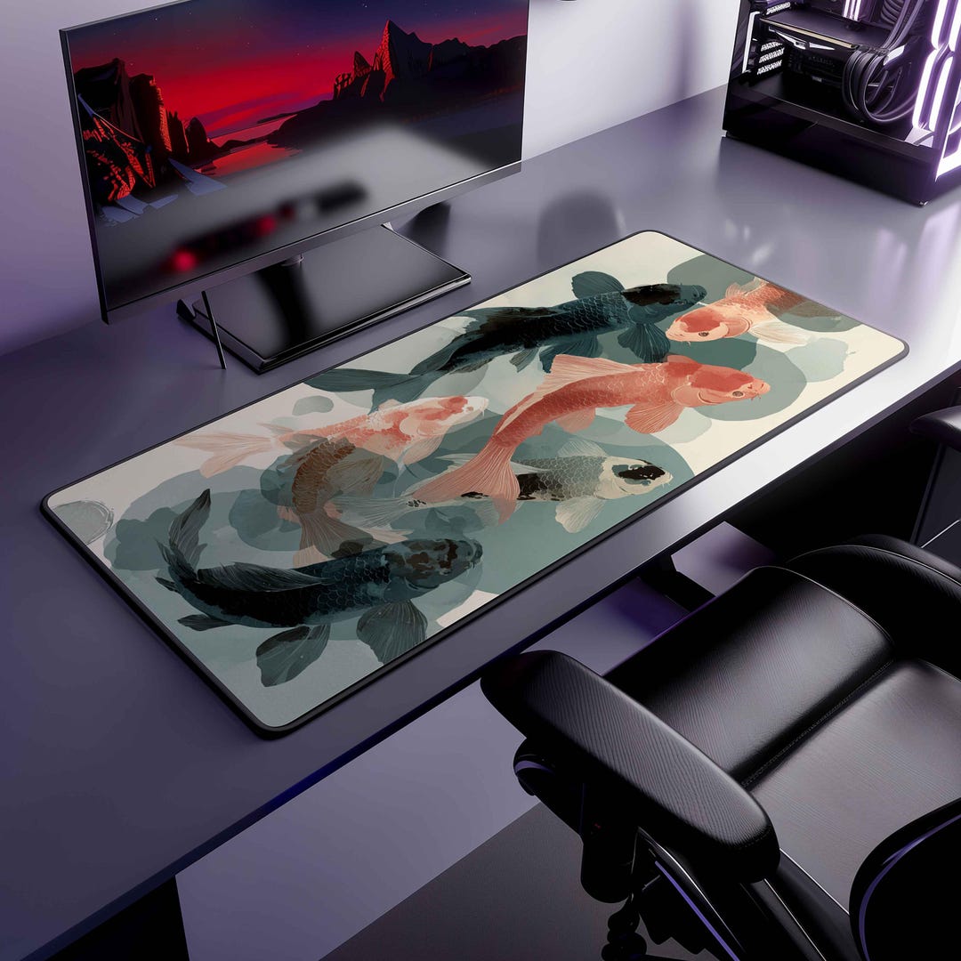 Abstract Koi Desk Mat XL XXL Mousepad | Fish Desk Pad - Etsy