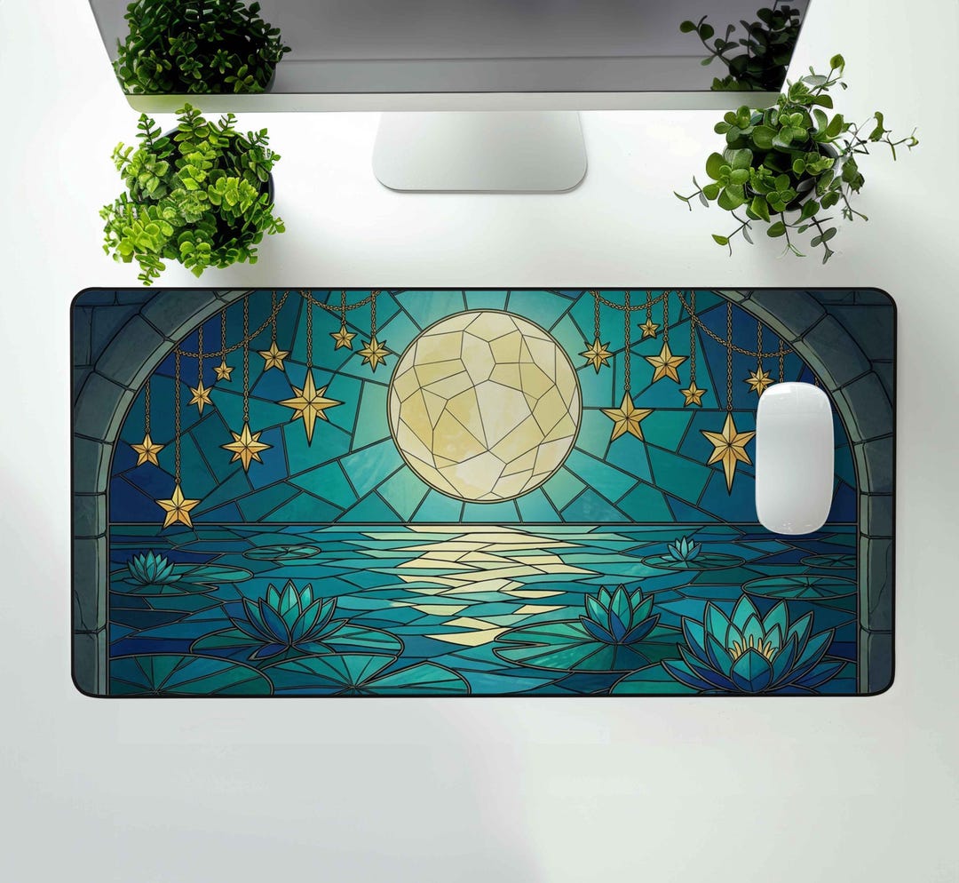 Full Moon Deskmat, Celestial Stained Glass Desk Mat, Large XL XXL ...
