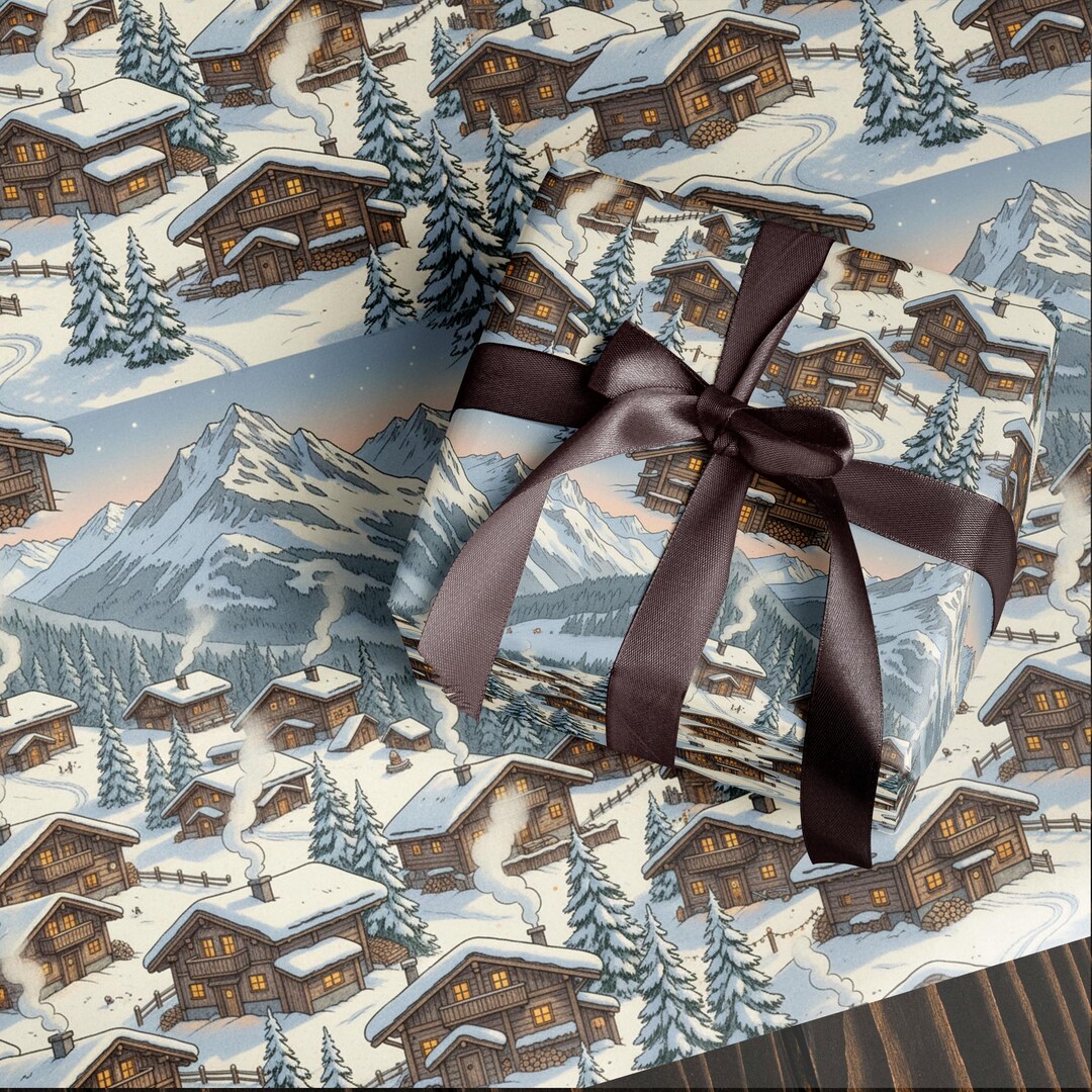 Christmas Mountain Chalet Wrapping Paper - Etsy