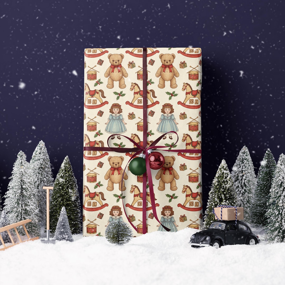 Vintage Christmas Toy Wrapping Paper | Retro Holiday Gift Wrap ...