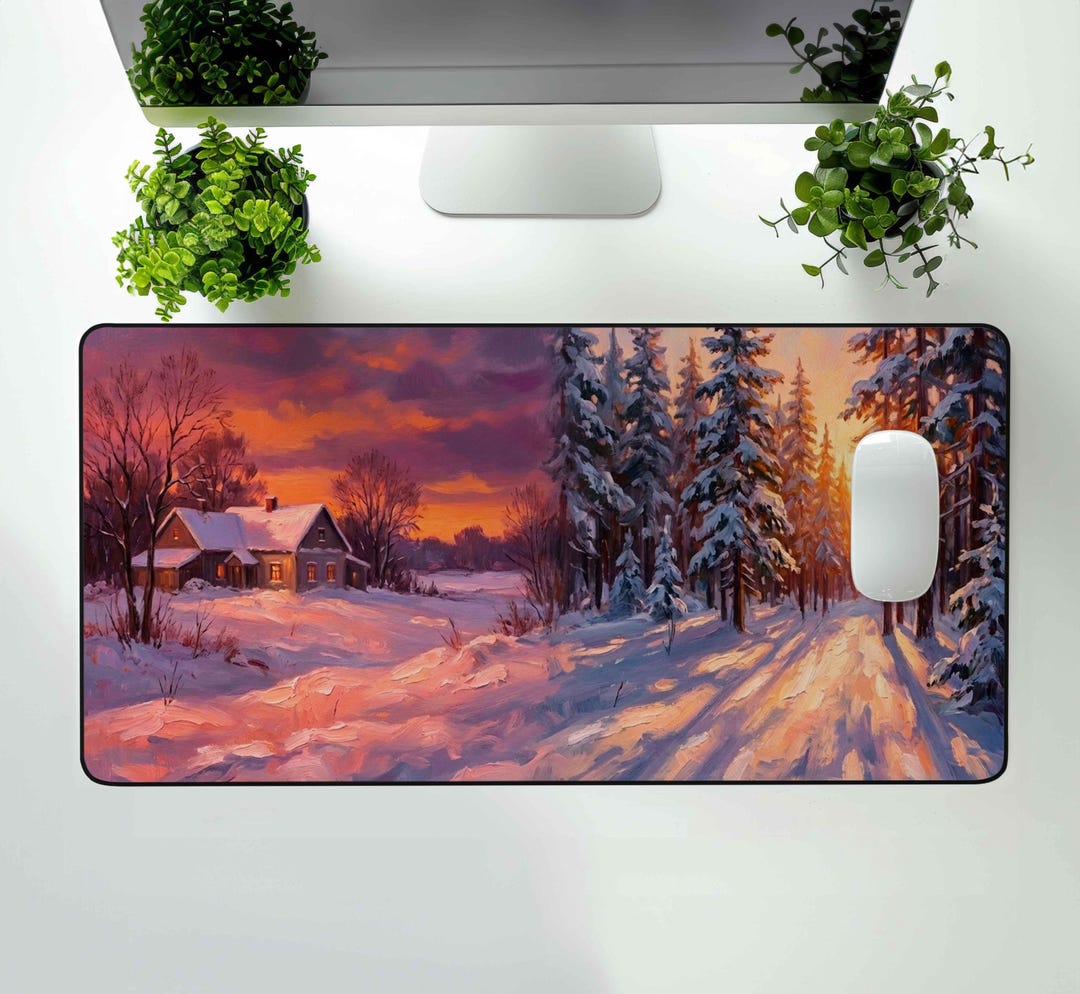 Winter Cabin Mousepad, Sunset Forest Desk Mat, Large XL XXL Mouse Pad ...