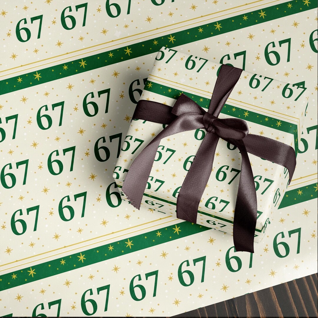 Funny 67 Christmas Wrapping Paper, Santa Meme Gift Wrap for Kids, Gold ...