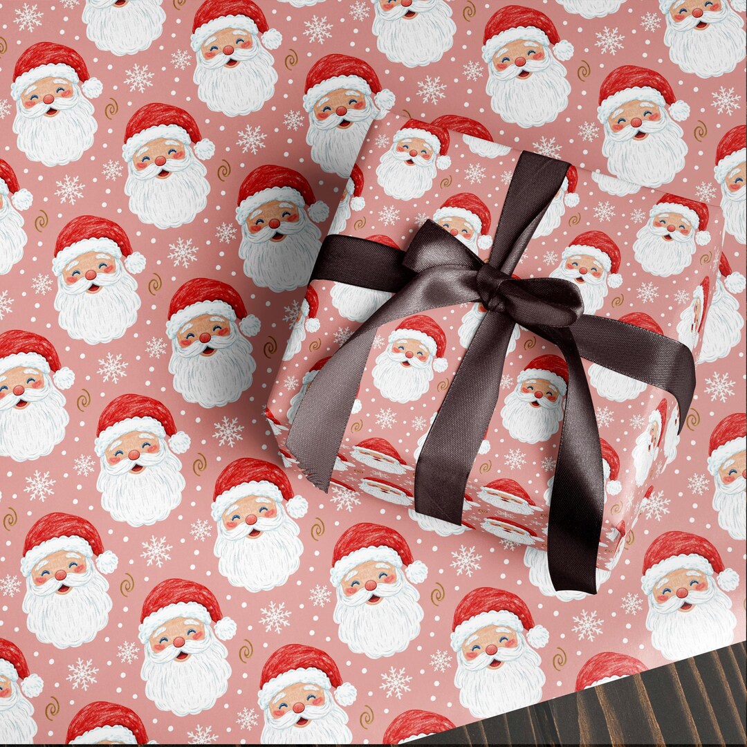 Santa Christmas Wrapping Paper | Pink Snowflake Pattern Gift Wrap - Etsy
