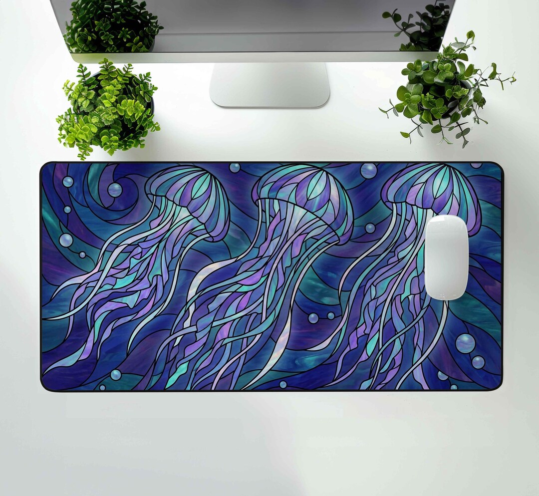 Jellyfish Ocean Deskmat, Blue Sea Desk Mat, Large Mousepad - Etsy