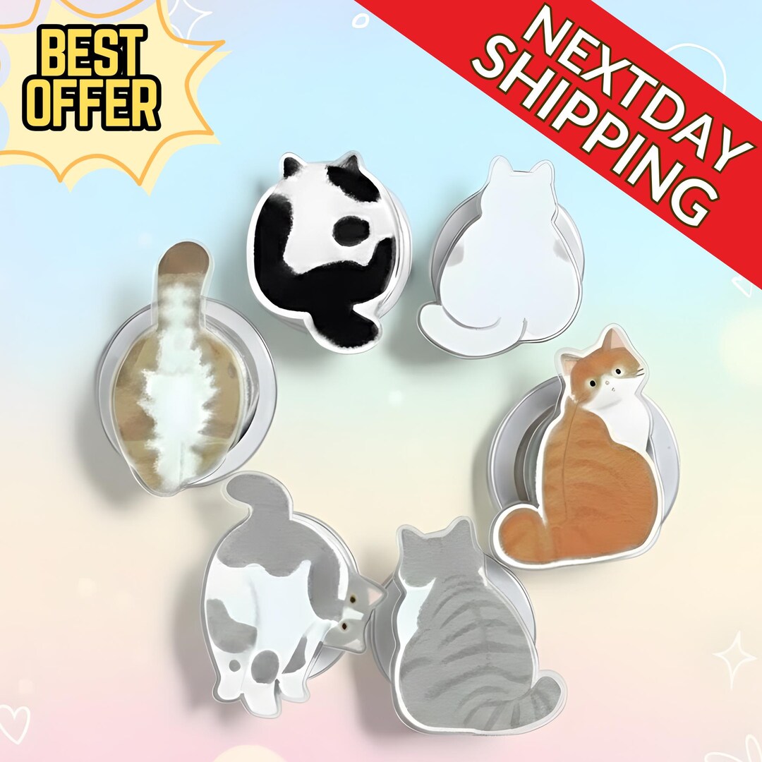 Kawaii Cat Back View Magnetic Phone Grip Set – Cute Cat Rear View Stand ...