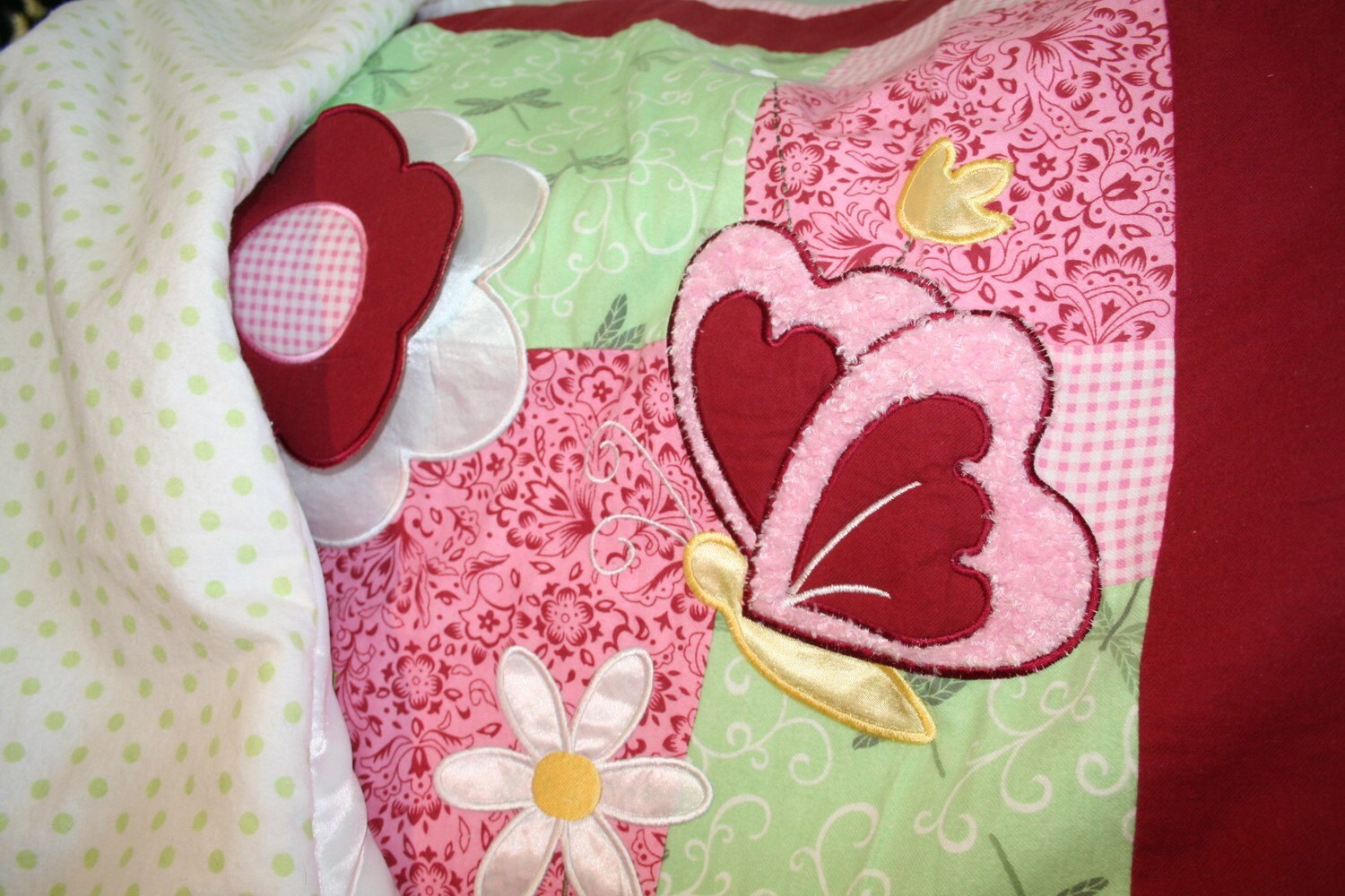 Baby Blanket Patchwork Quilt W/ Appliqued Flowers & | Etsy