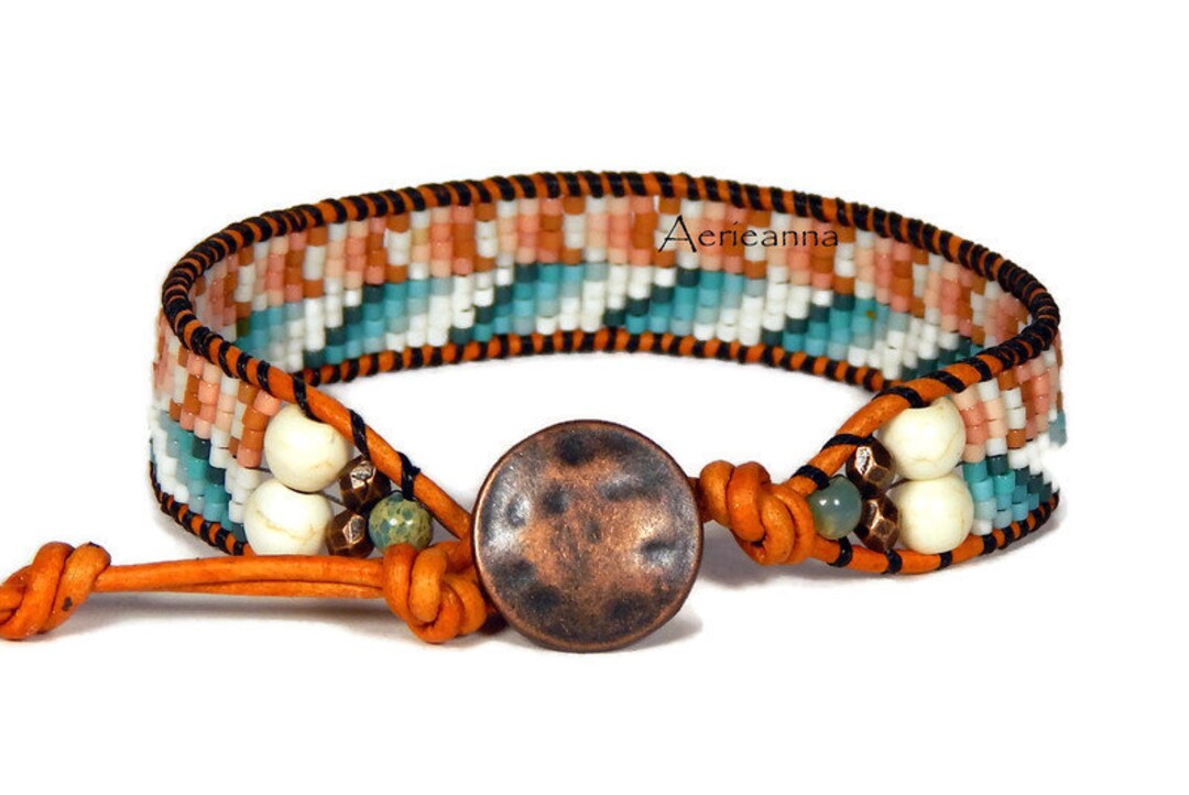 Bead Loom Leather Wrap Bracelet Echo Quetzal Tandem Tribal - Etsy
