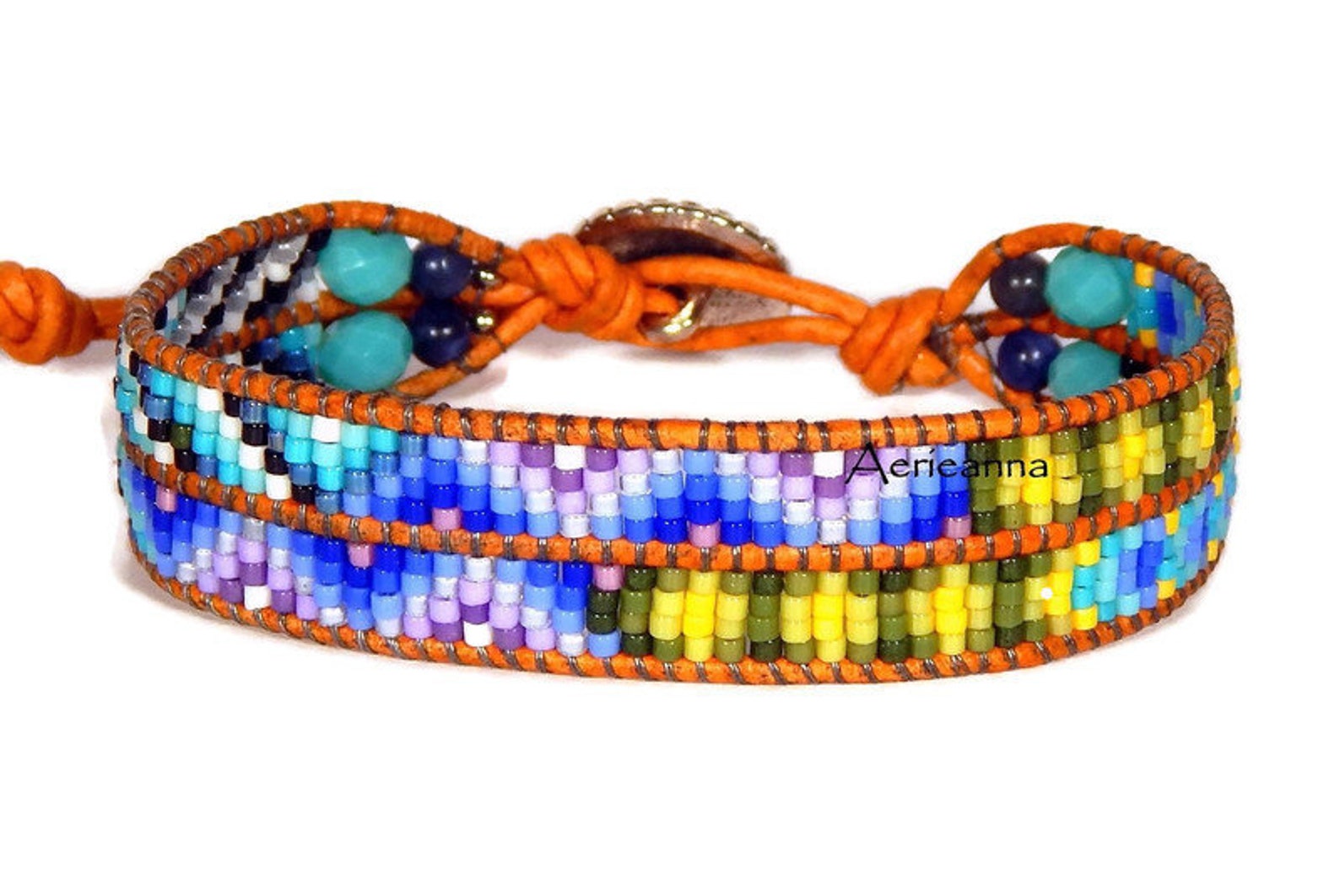 Bead Loom Leather Wrap Bracelet Echo Quetzal Primal Tribal | Etsy