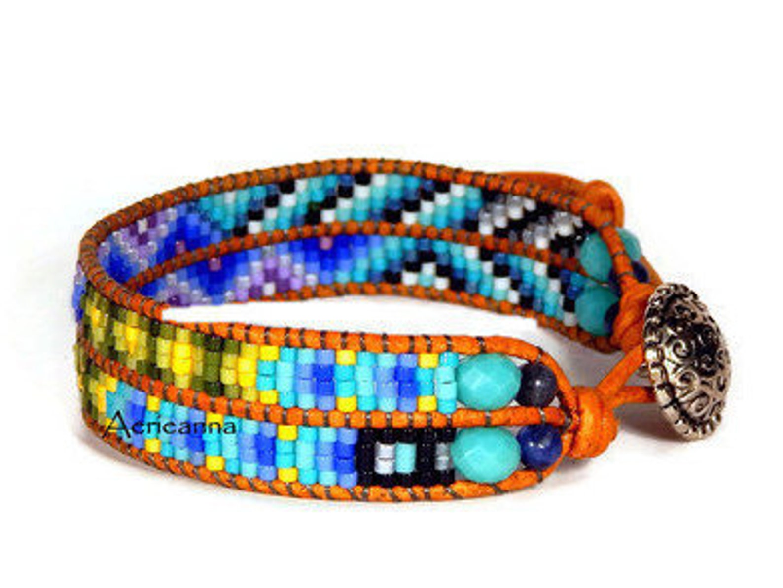 Bead Loom Leather Wrap Bracelet Echo Quetzal Primal Tribal | Etsy