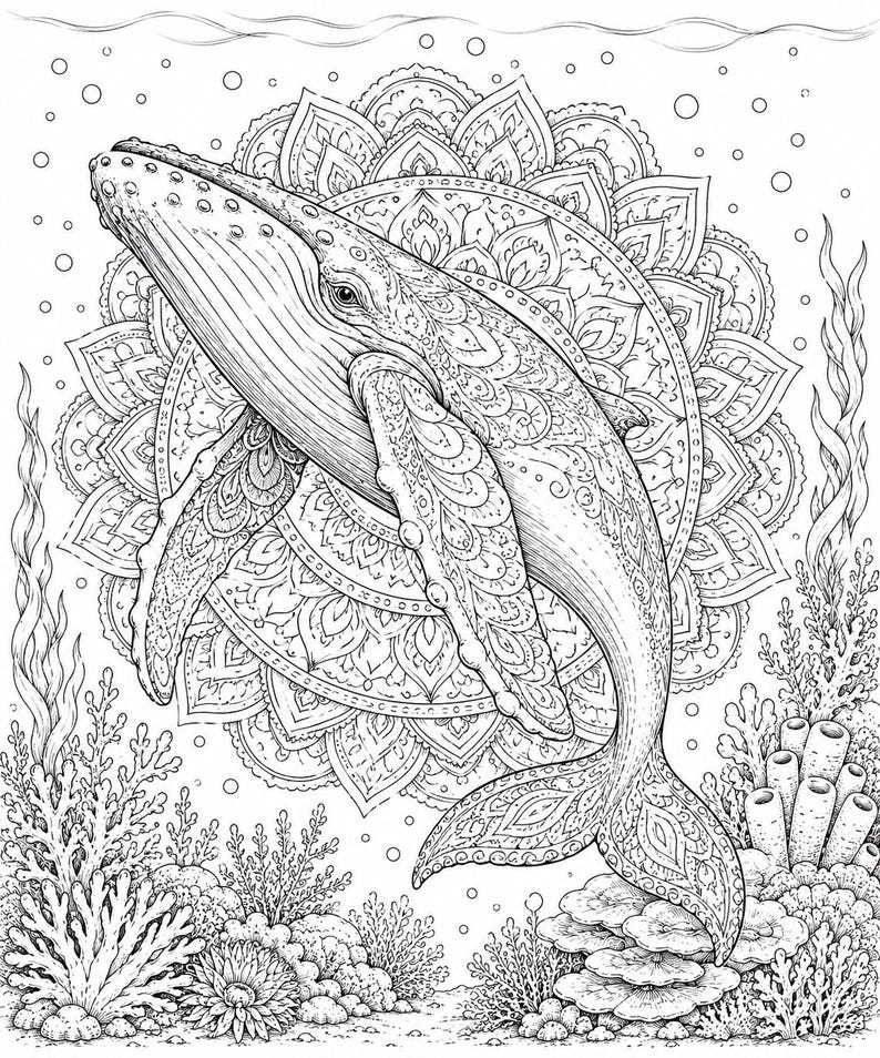 Ocean Mandala Coloring Pages for Adults | Printable Sea Life Coloring ...