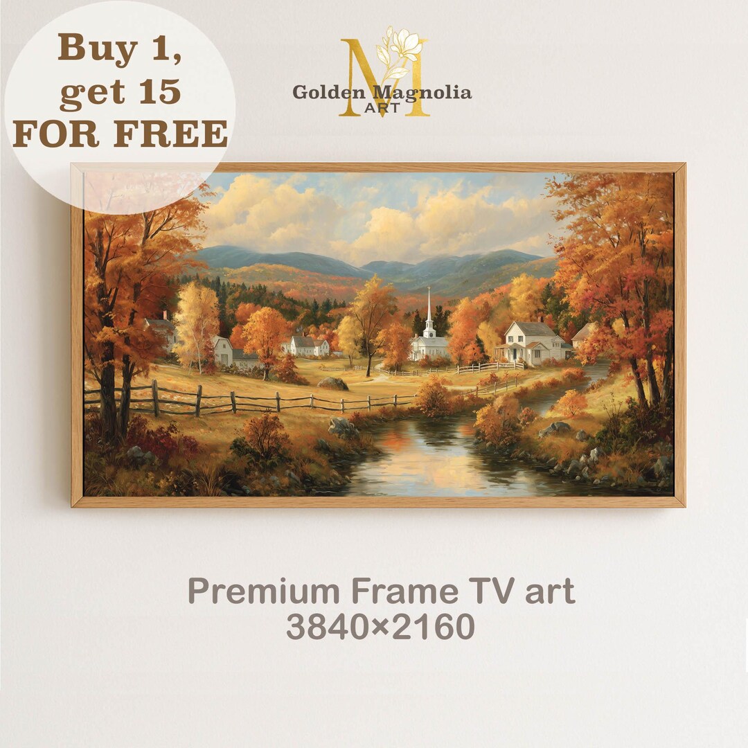Thanksgiving New England Frame TV Art, Fall Village Frame Tv Art ...